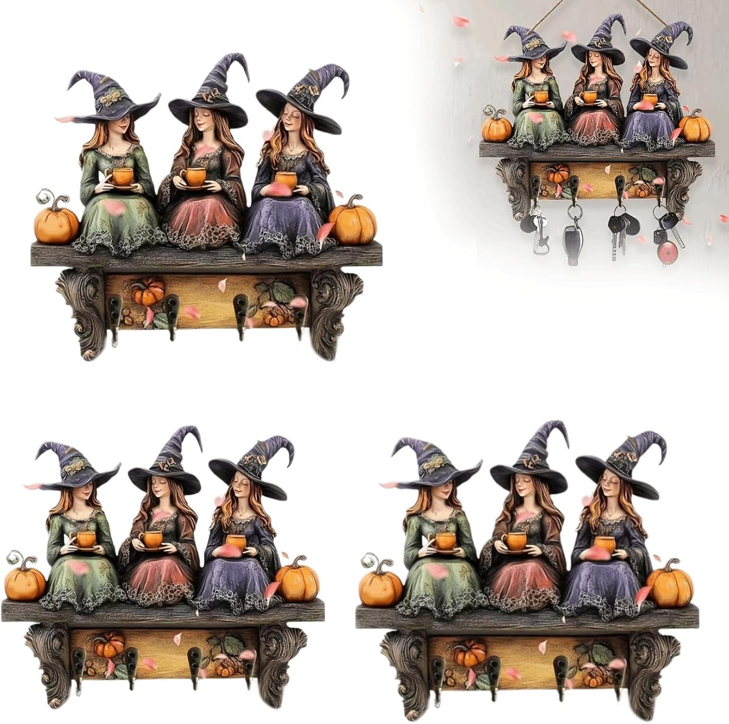 Amazon.com: Bohemian Witch Key Holder, Wooden Wall Hanging with 4 Hooks ...