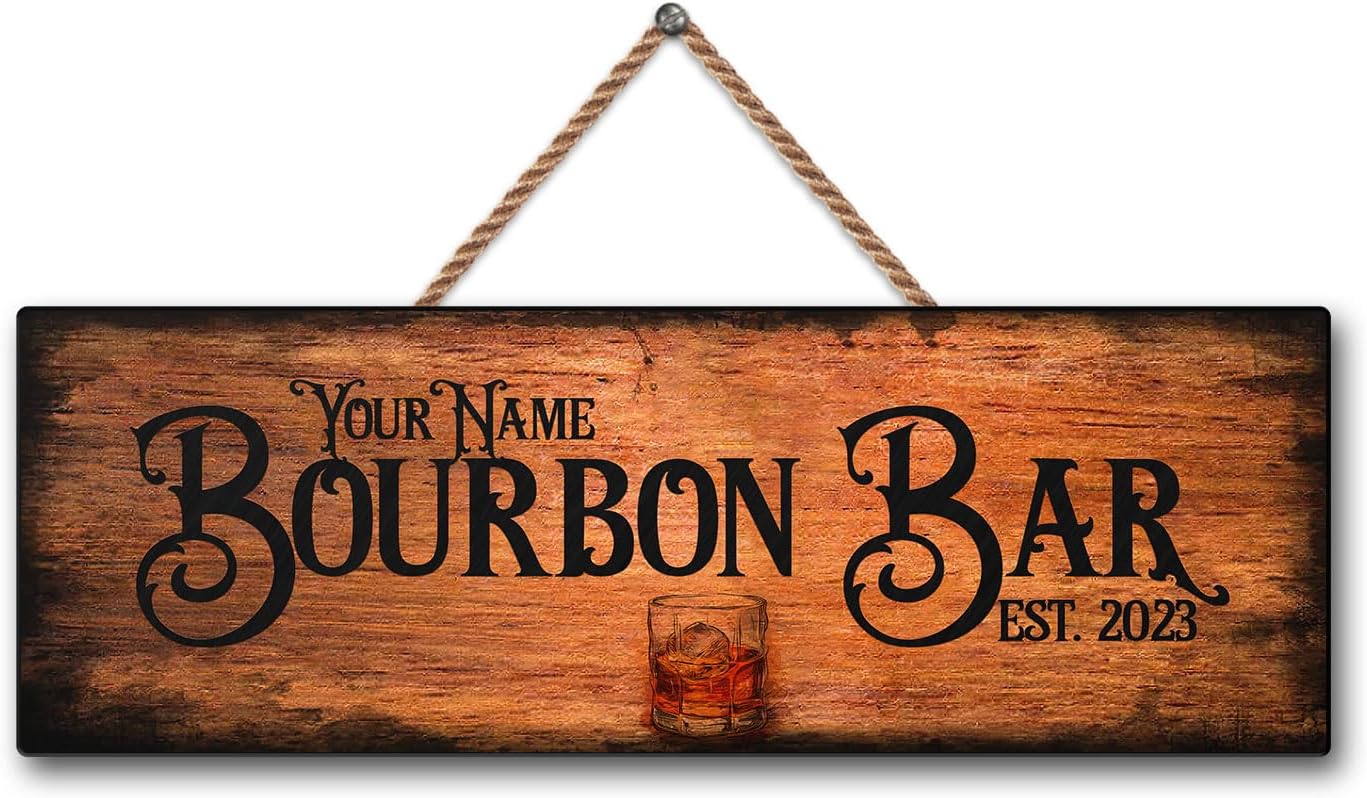 Amazon.com: WODORO Custom Bourbon Bar Wood Sign Door Wall Plaque ...
