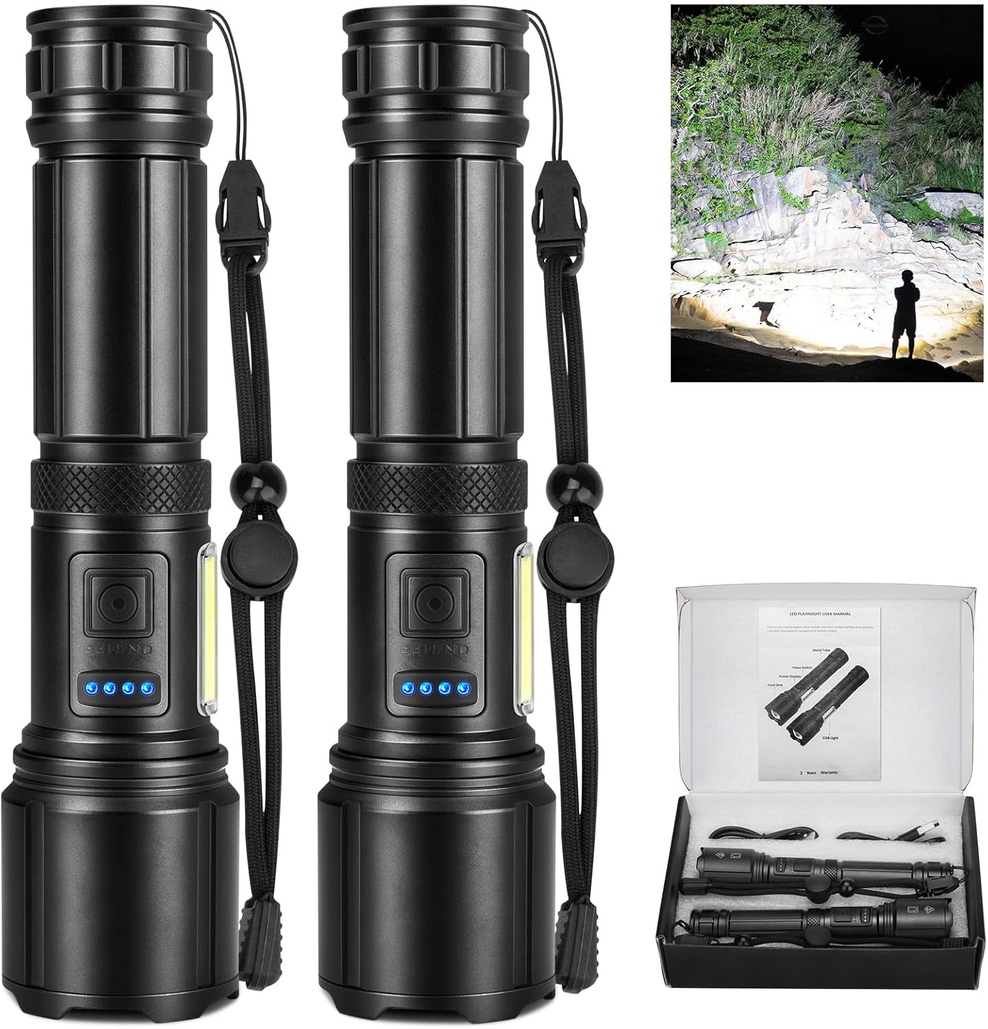 AURASEASON Flashlights High Lumens Rechargeable, 2 Pack LED Flash Light ...