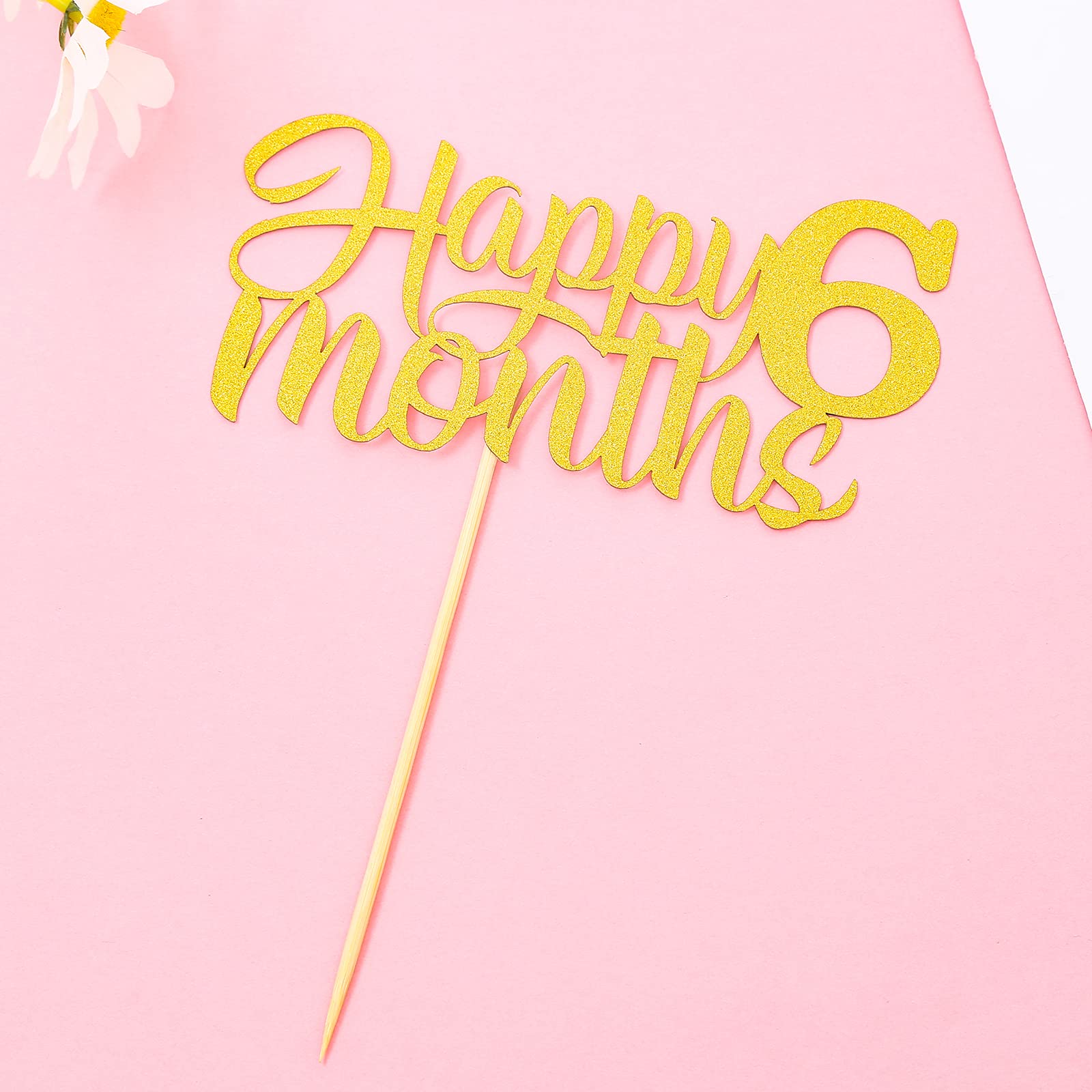 Buy 6 Months Birthday Cake Topper - Gold Glitter Happy Six Months ...