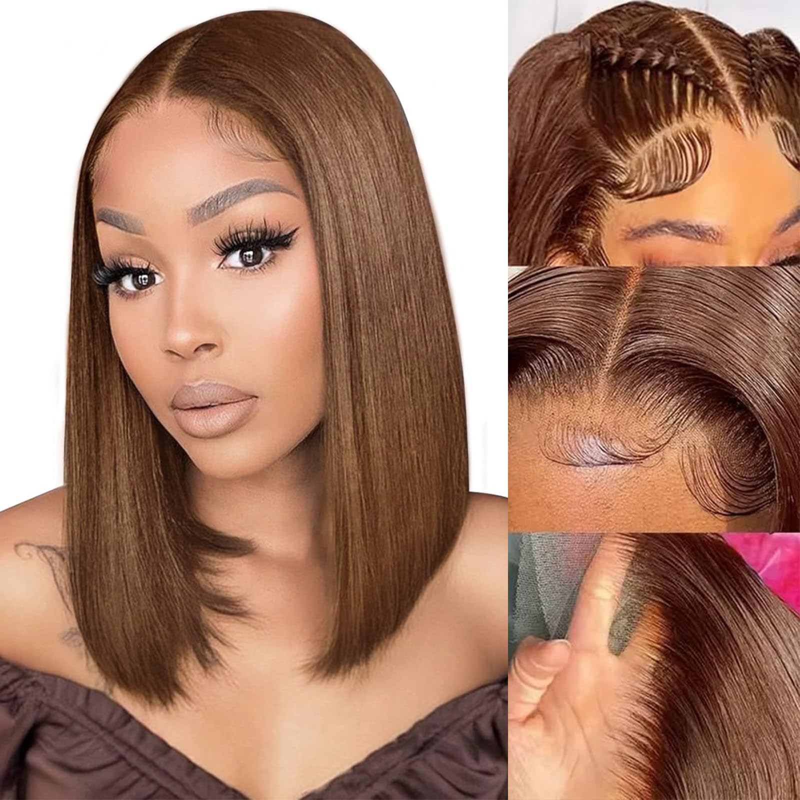 Amazon.com : Brown Bob Wigs Human Hair for Black Women 13x4 HD ...