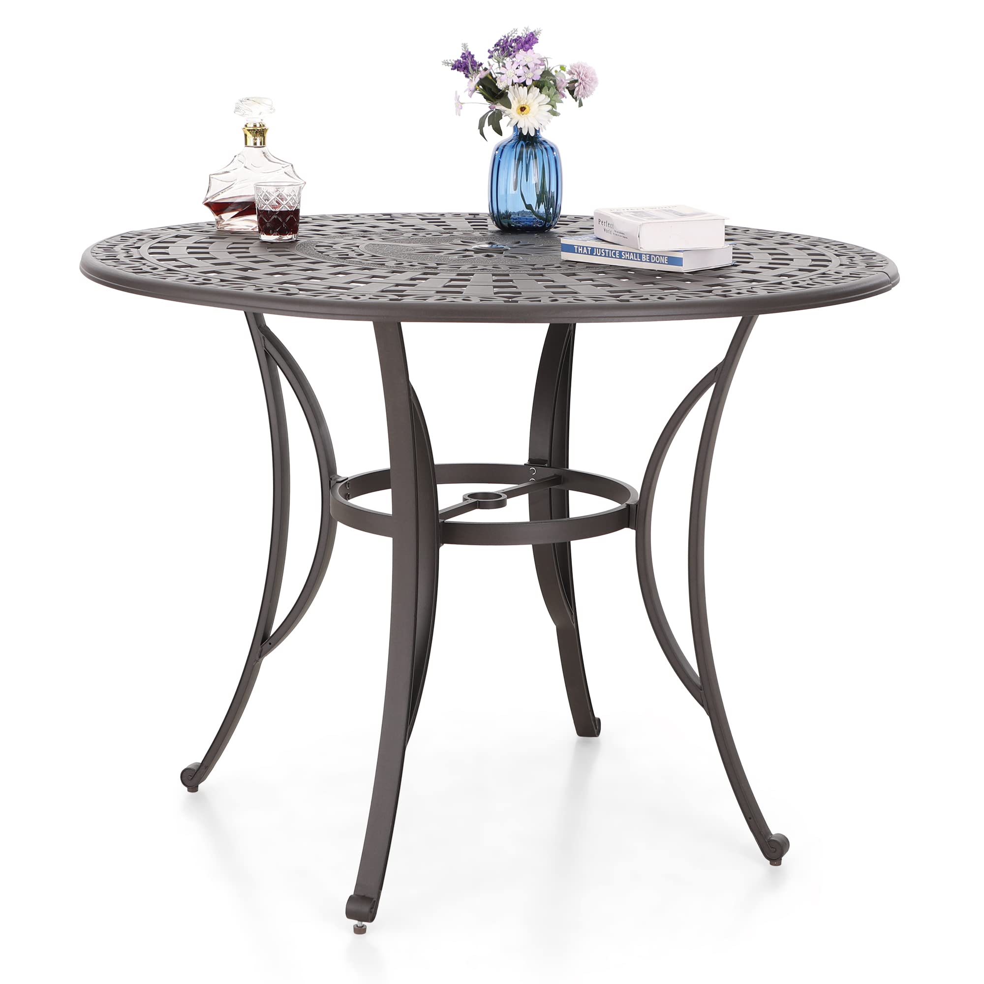 Amazon.com : MFSTUDIO Cast Aluminum 54" Round Outdoor Bar Height Table ...