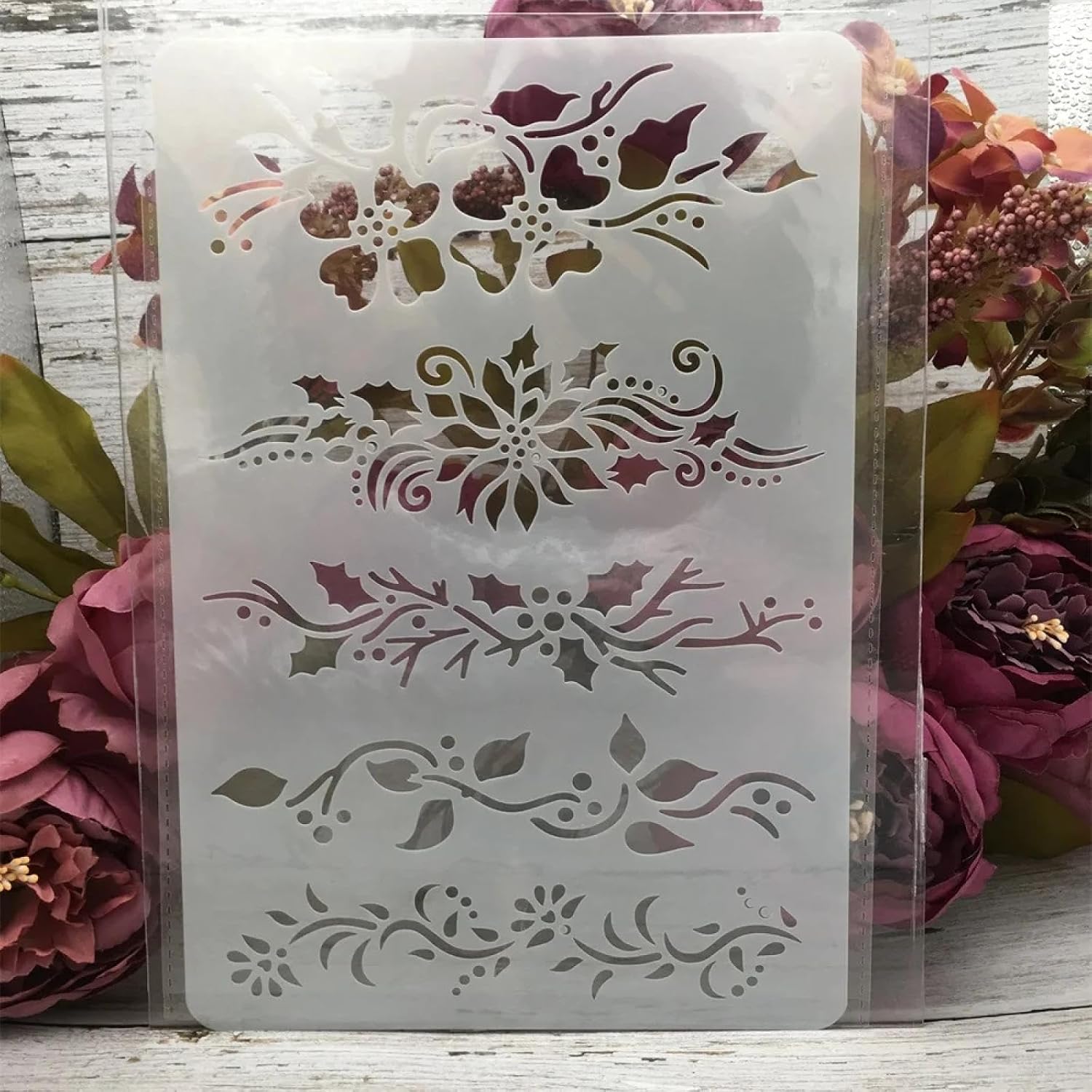 Amazon.com: Stencils for Painting,26x17cm Flower Square Frame Stencil ...