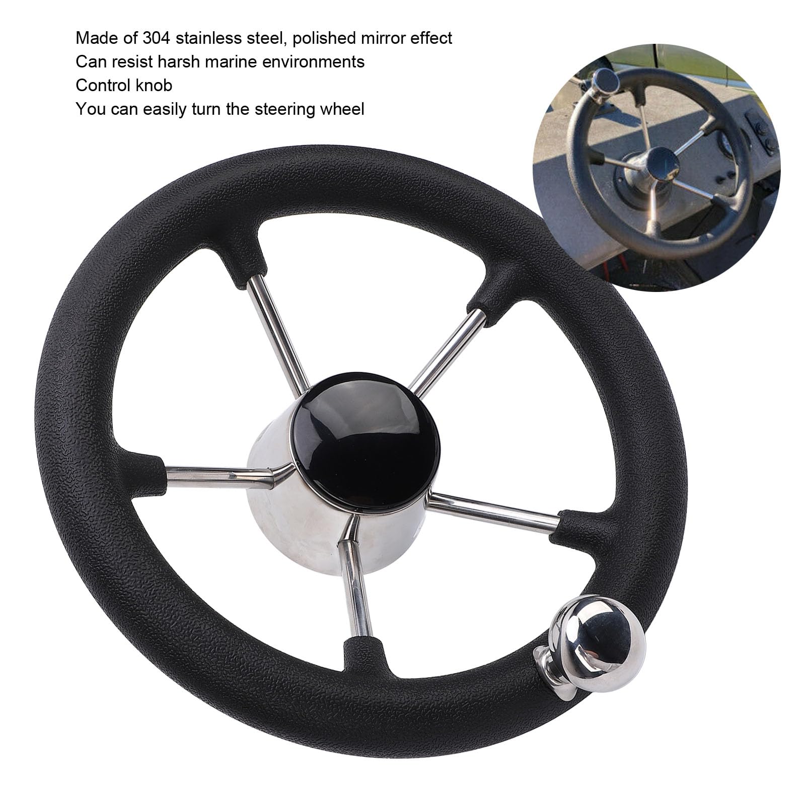 Boat Helm Replacement 11-Inch 5-Spoke Stainless Steel Boat Steering ...