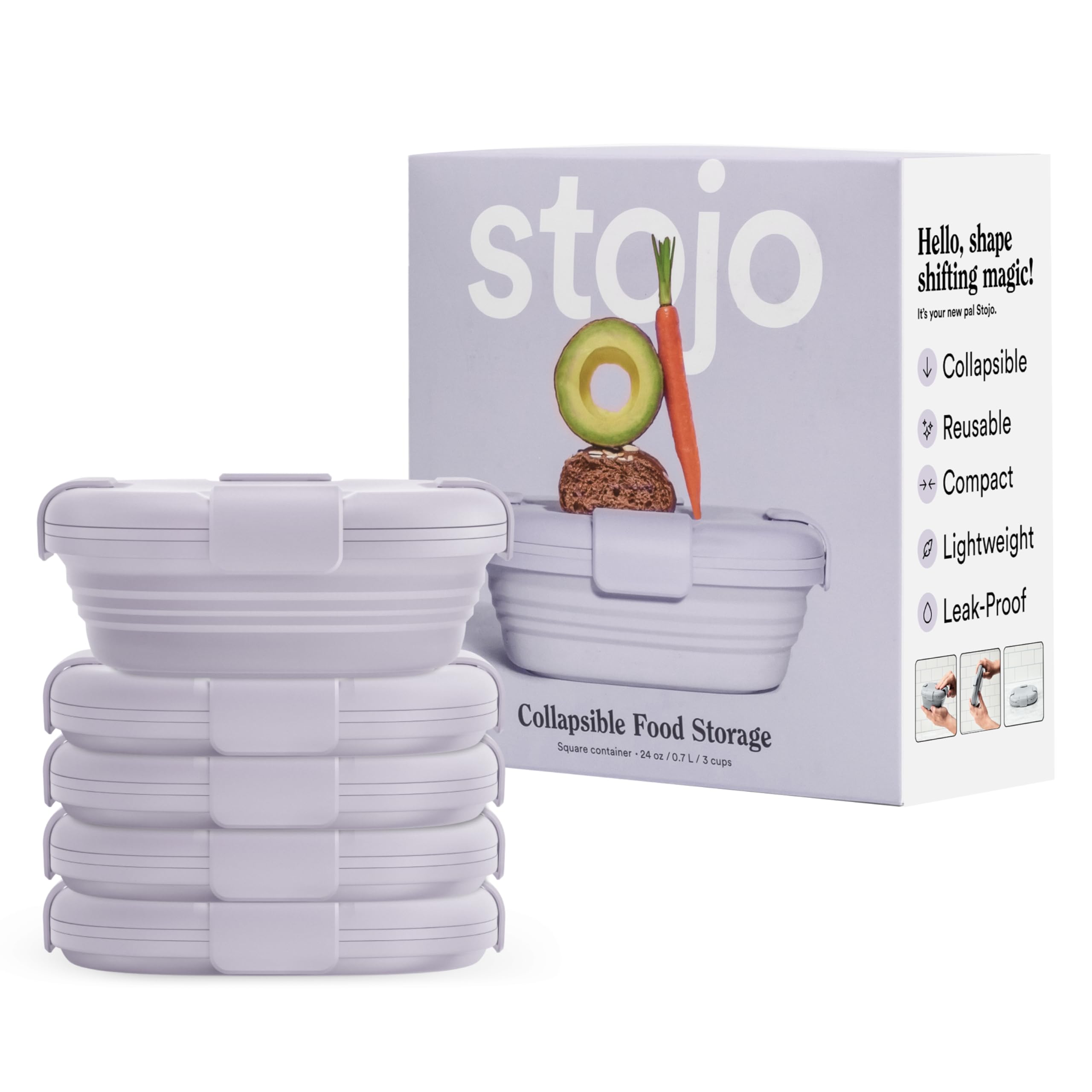 Amazon.com: STOJO Collapsible Sandwich Box 5 Set - Lilac, 24oz ...