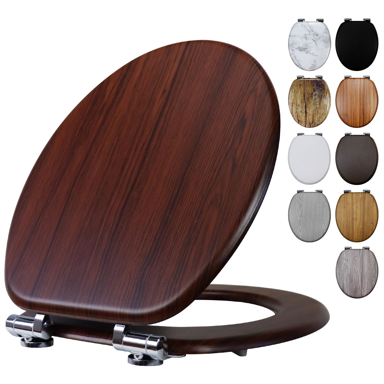 Fanmitrk Wooden Toilet Seat Walnut with Soft Close Adjustable Solid ...