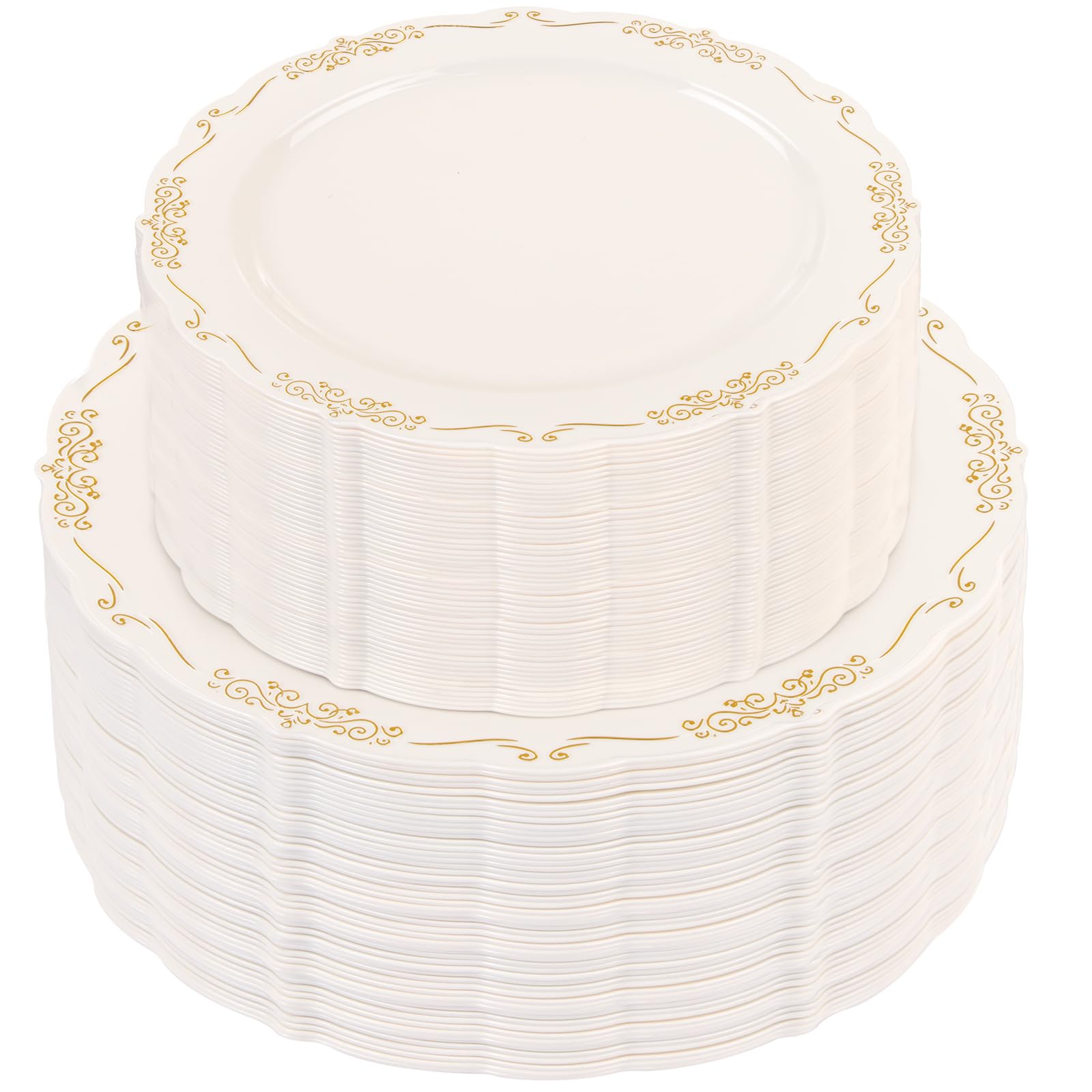 Amazon.com: U-QE 100 PCS Ivory Plastic Plates with Gold Rim - Gold ...