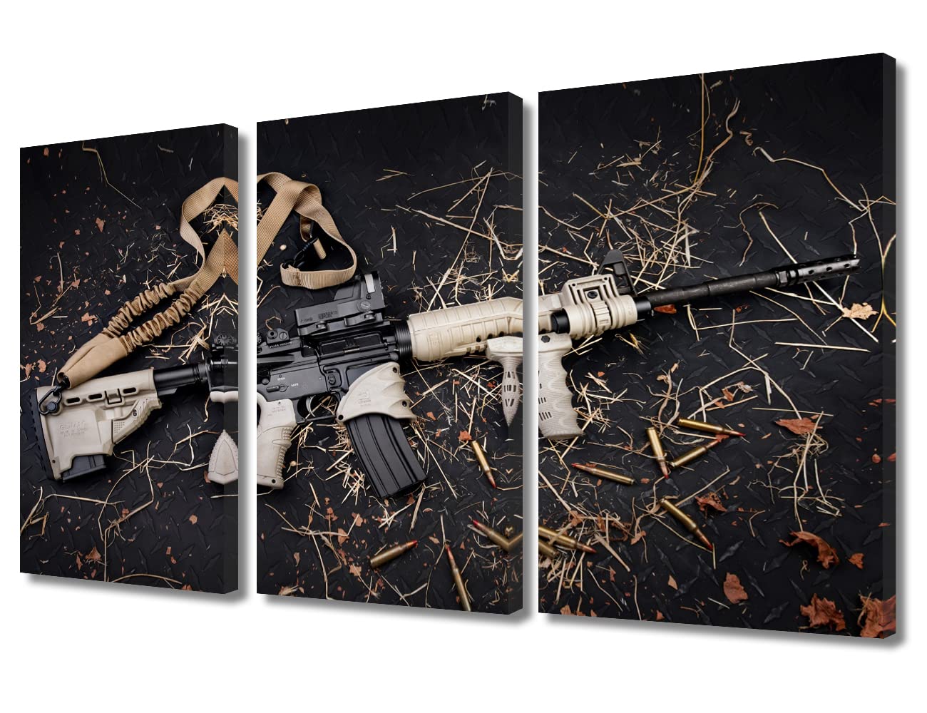 Amazon.com: TUMOVO 3 Panel Gun Wall Paintings for Living Room Bullet ...