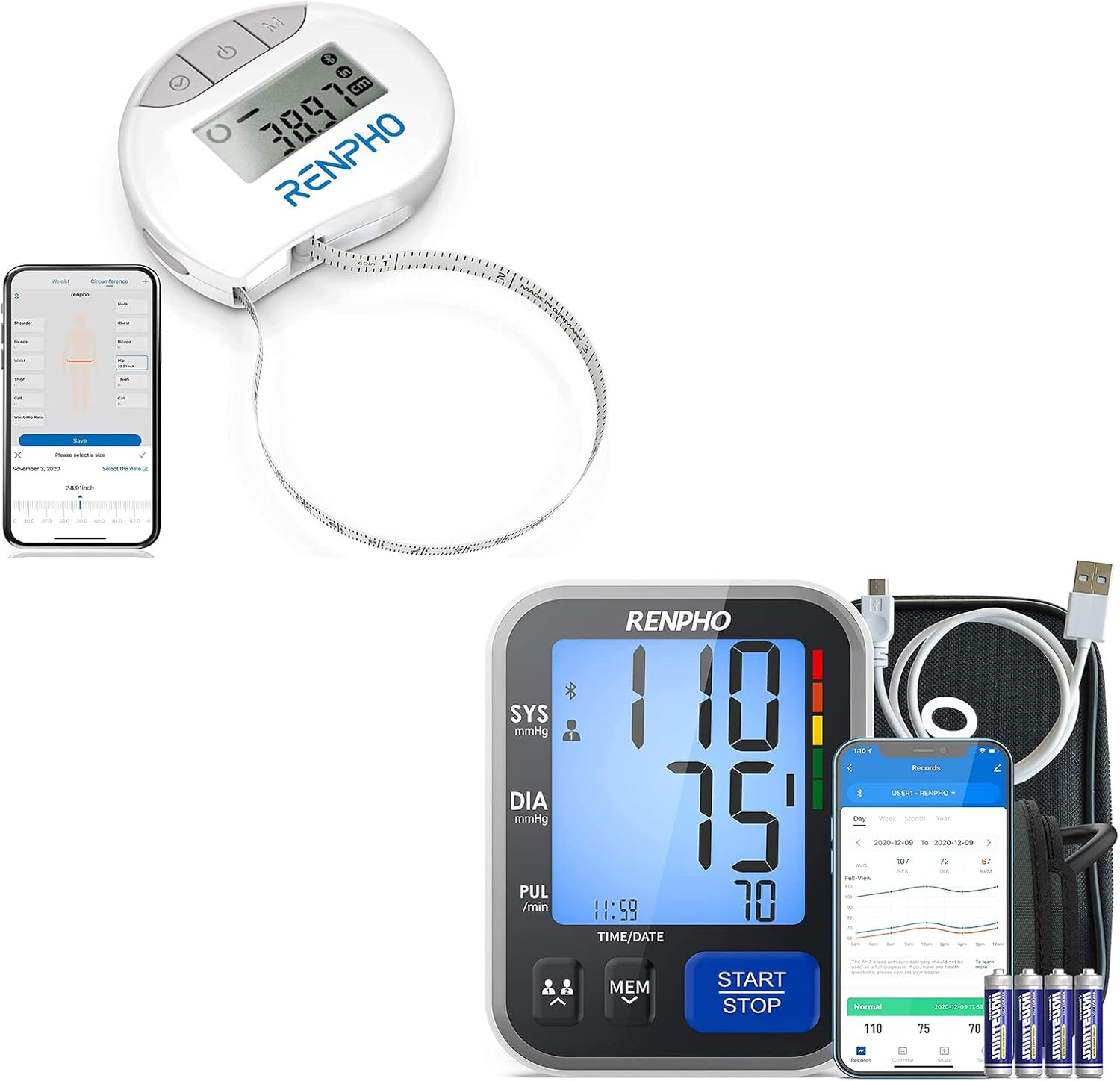 Amazon.com: RENPHO Bluetooth Measuring Tapes for Body Measurement ...