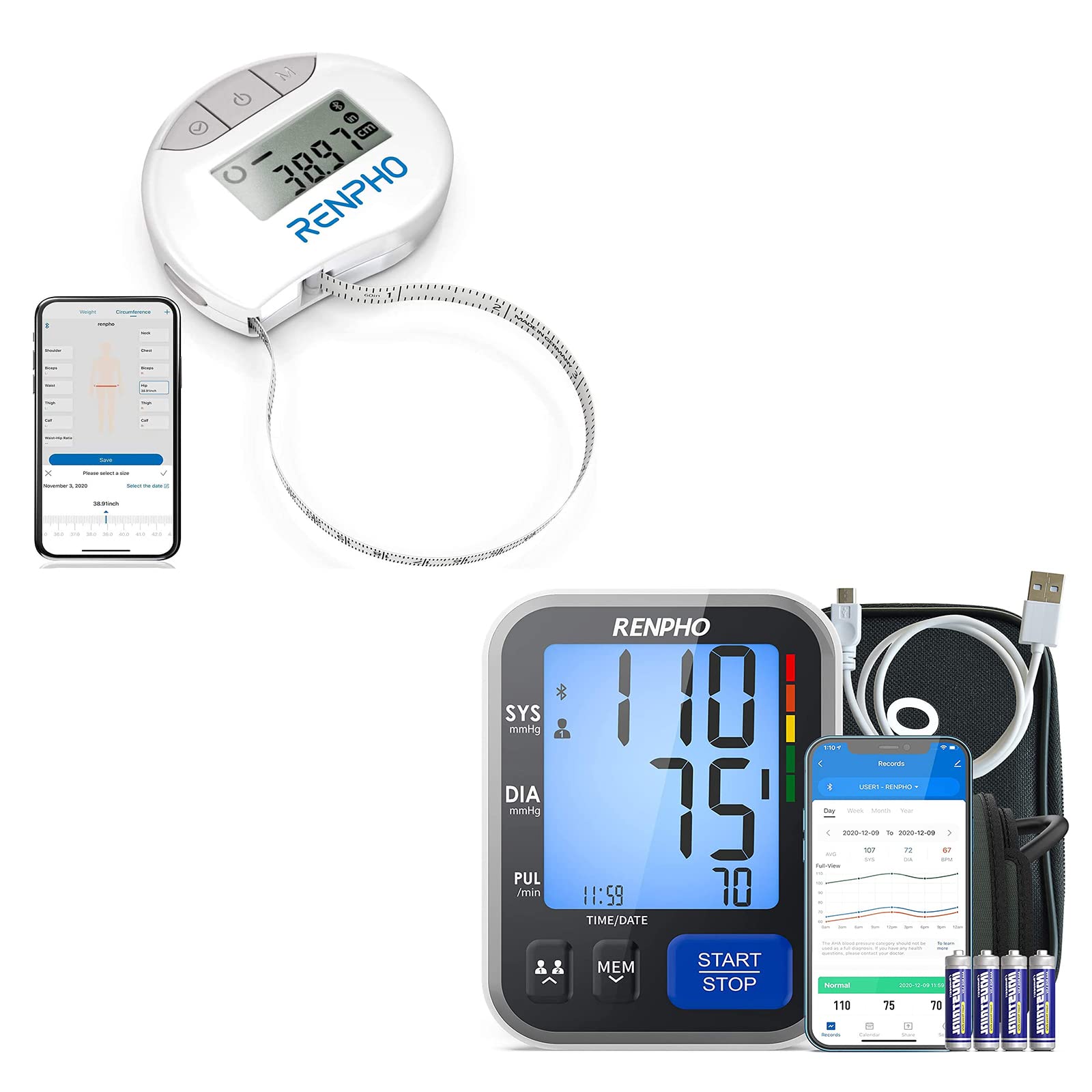 Amazon.com: RENPHO Bluetooth Measuring Tapes for Body Measurement ...