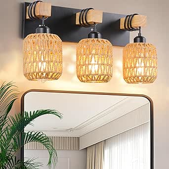 Popity home 3-Light Bathroom Vanity Light Fixtures, Rustic Boho Wall ...