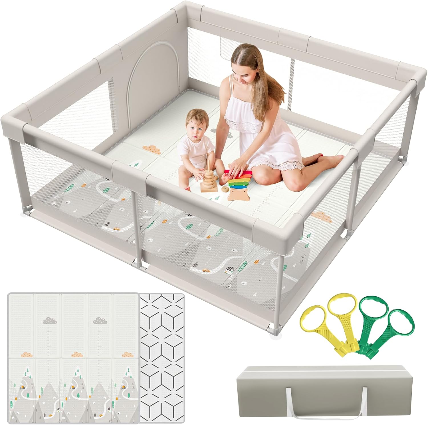 ZEEBABA Box per bambini, box per bambini, box con materassino150x150cm ...