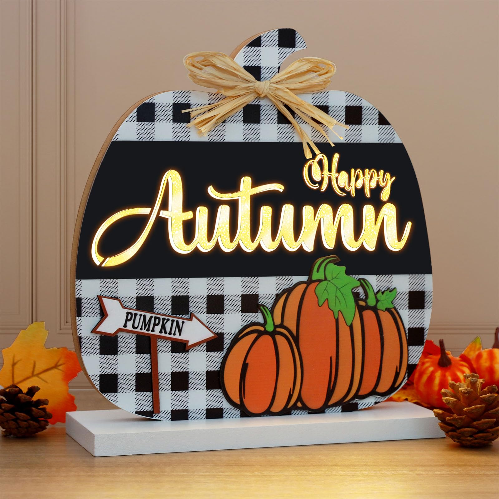 Thanksgiving Wooden Block Light Up Table Signs Decorations Battery ...
