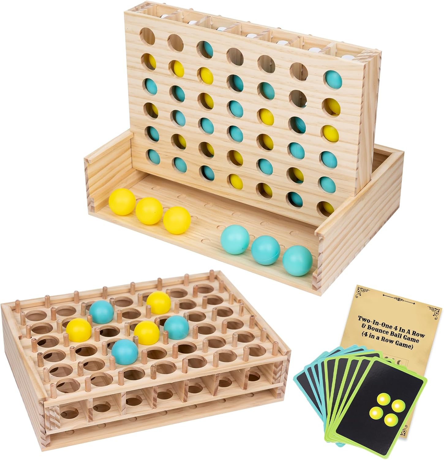 Amazon.com: Wooden 4 in a Row & Bounce Ball Games,Two-in-One Four in a ...