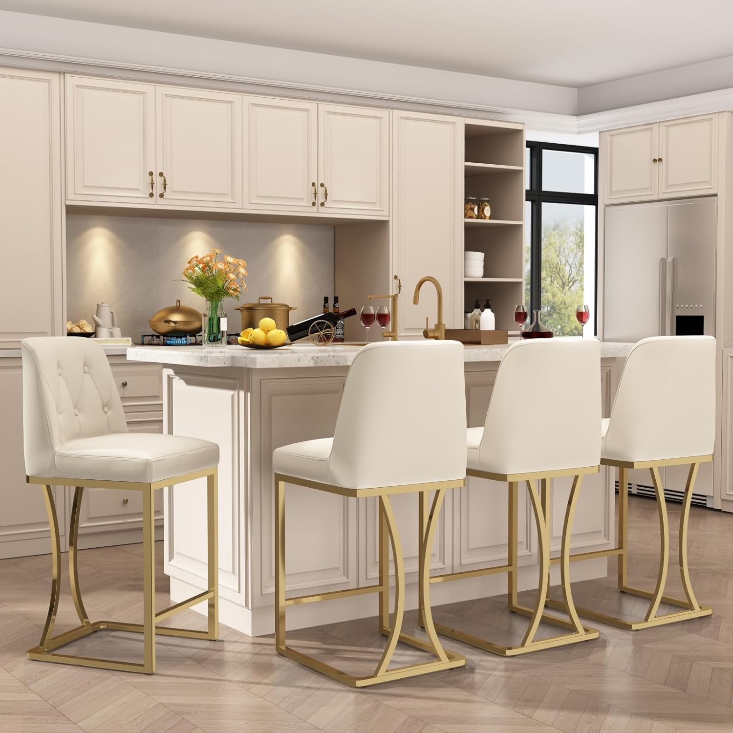 Amazon.com: Ollega 24" Counter Height Bar Stools Set of 4, Beige Bar ...