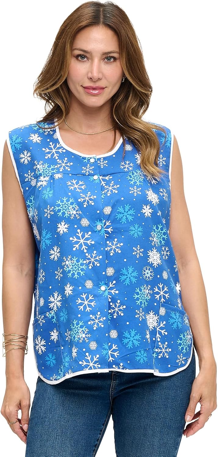 Amazon.com: Casual Nights Women's Snap Front Smock Cobbler Woven Scrub ...