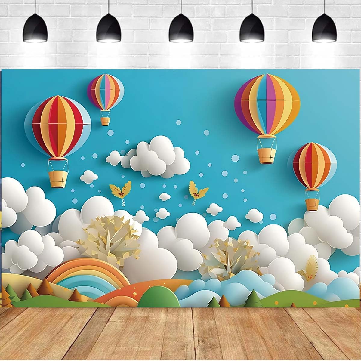 Amazon.com : Rainbow Arch Colorful Hot Air Balloon Backdrop for Kids ...