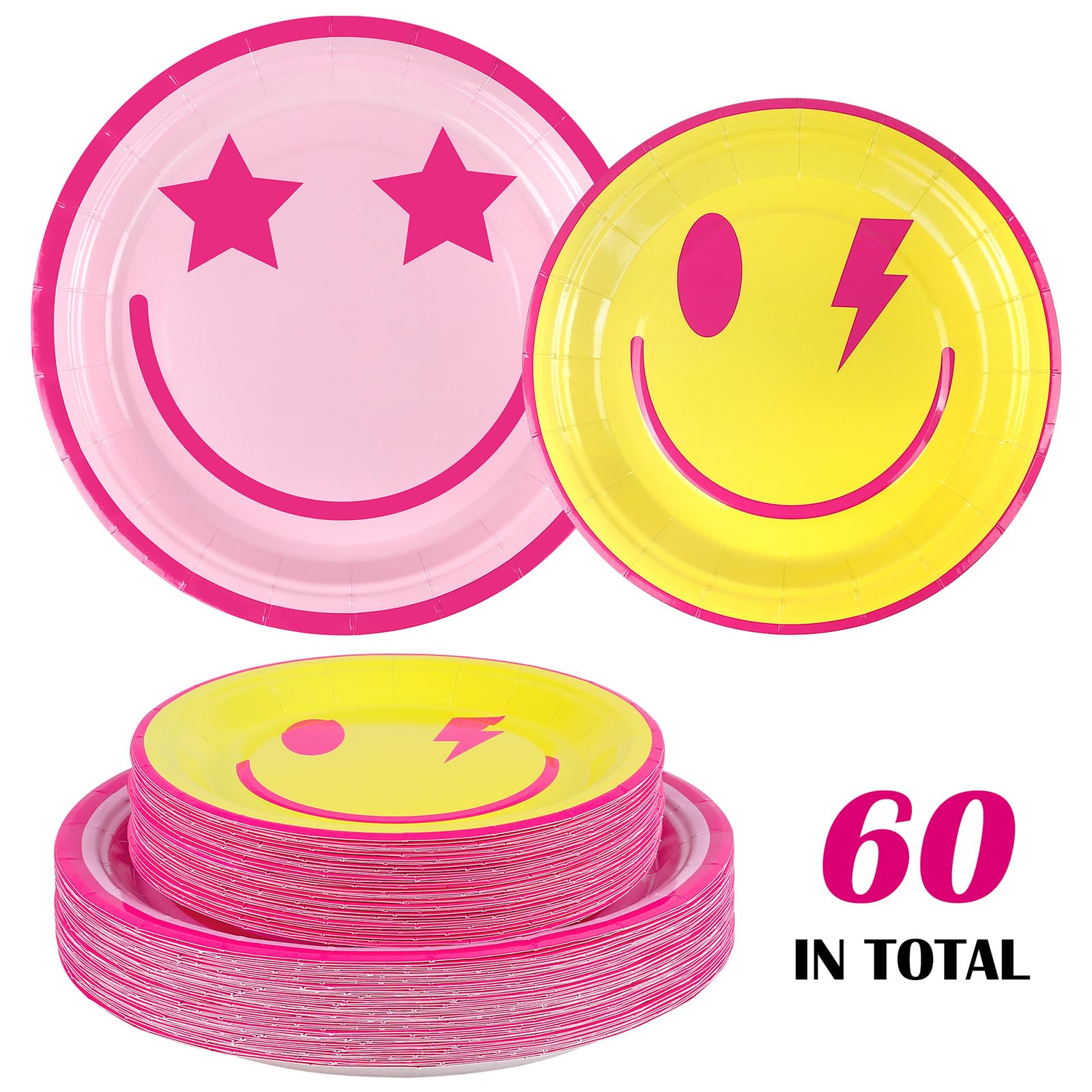 Snapklik.com : Durony 210 Pieces Preppy Smiley Face Party Tableware Set ...