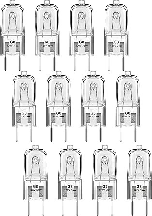 12 Pack-G8 Halogen Light Bulbs, 120V 35Watt T4 JCD Type Bi-Pin Shorter ...