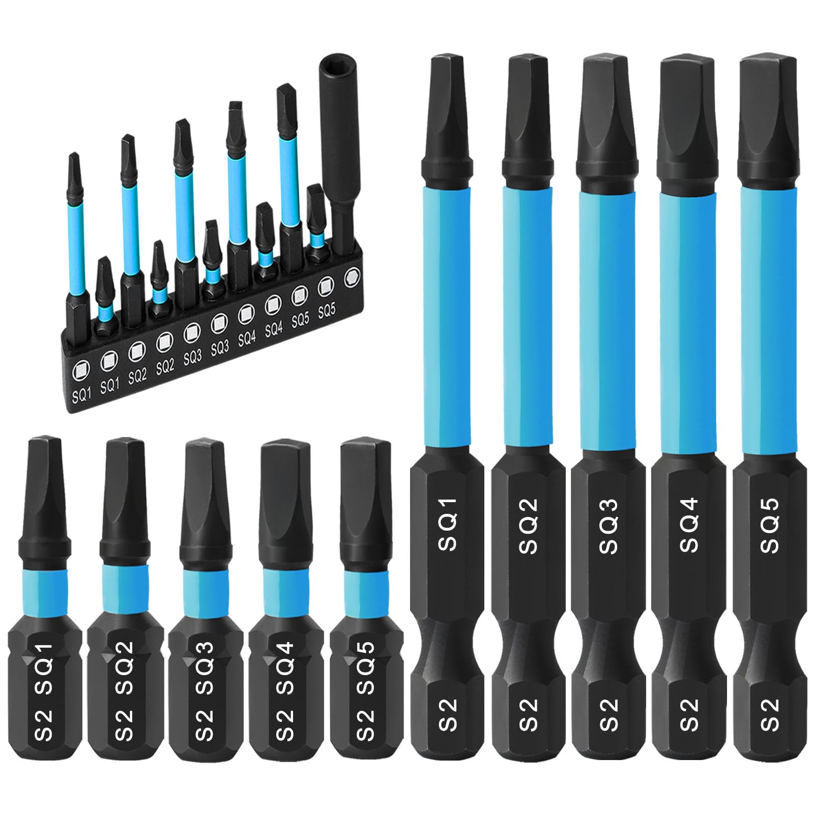10PCS Square Drive Bits, S2 Alloy Steel Square Bit Set, 2.36''&0.98 ...