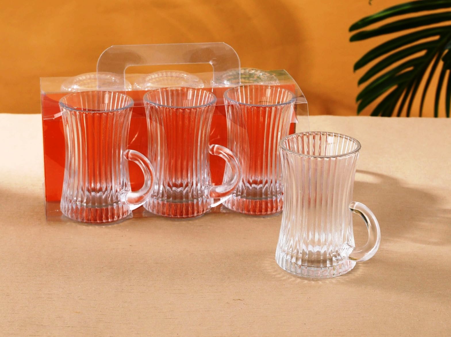 Saqoware 6 Pcs Tea Glass Mug Set With Handle, 235ml | Istikana Glass ...