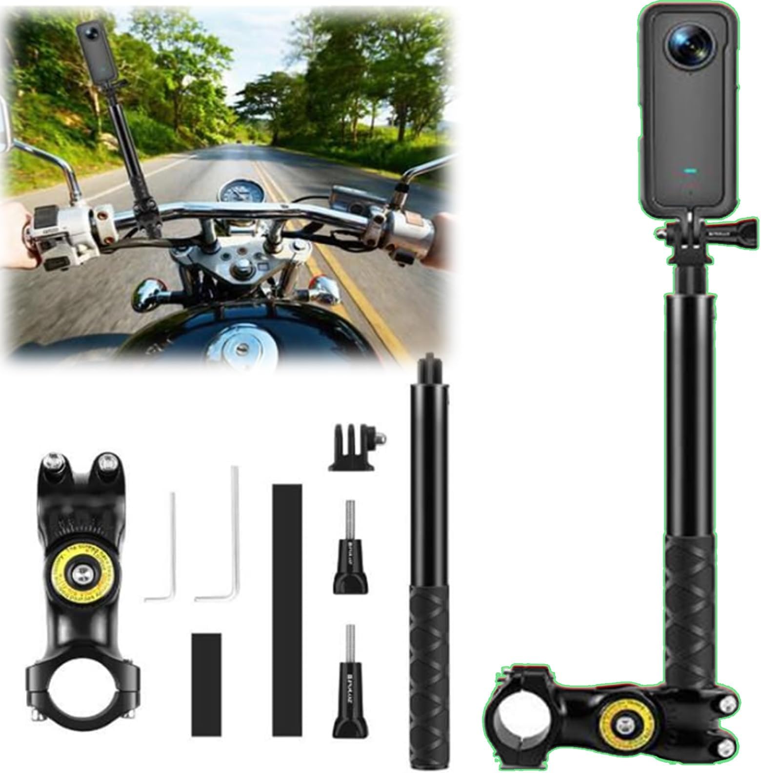 Amazon.com: Honlyn Motorcycle Mount Bracket with Invisible Selfie Stick ...