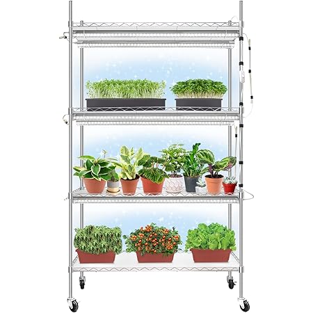 Amazon.com: Monios-L Plant Shelf with Grow Lights, 4-Tier Metal Plant ...