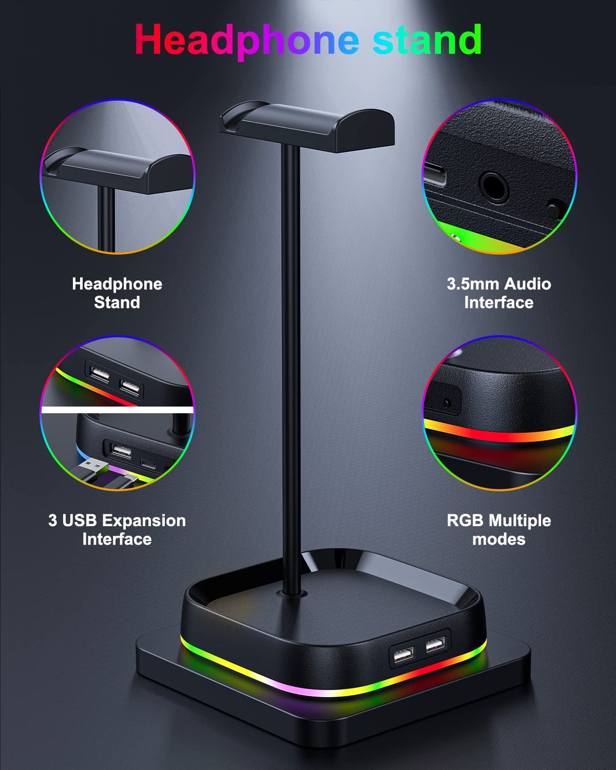 COSDIG RGB Gaming Headphone Stand for Desk,Headset Stand,Headphone ...