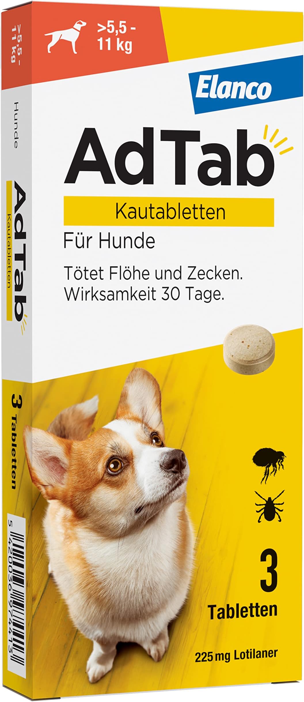 AdTab Hunde Zecken- und Flohschutz (über 5,5 bis 11 kg), Kautablette ...