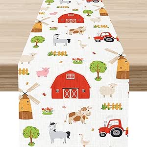 Amazon.com: Farm Animals Table Runner, Rustic Farmhouse Cow Pig Rooster ...