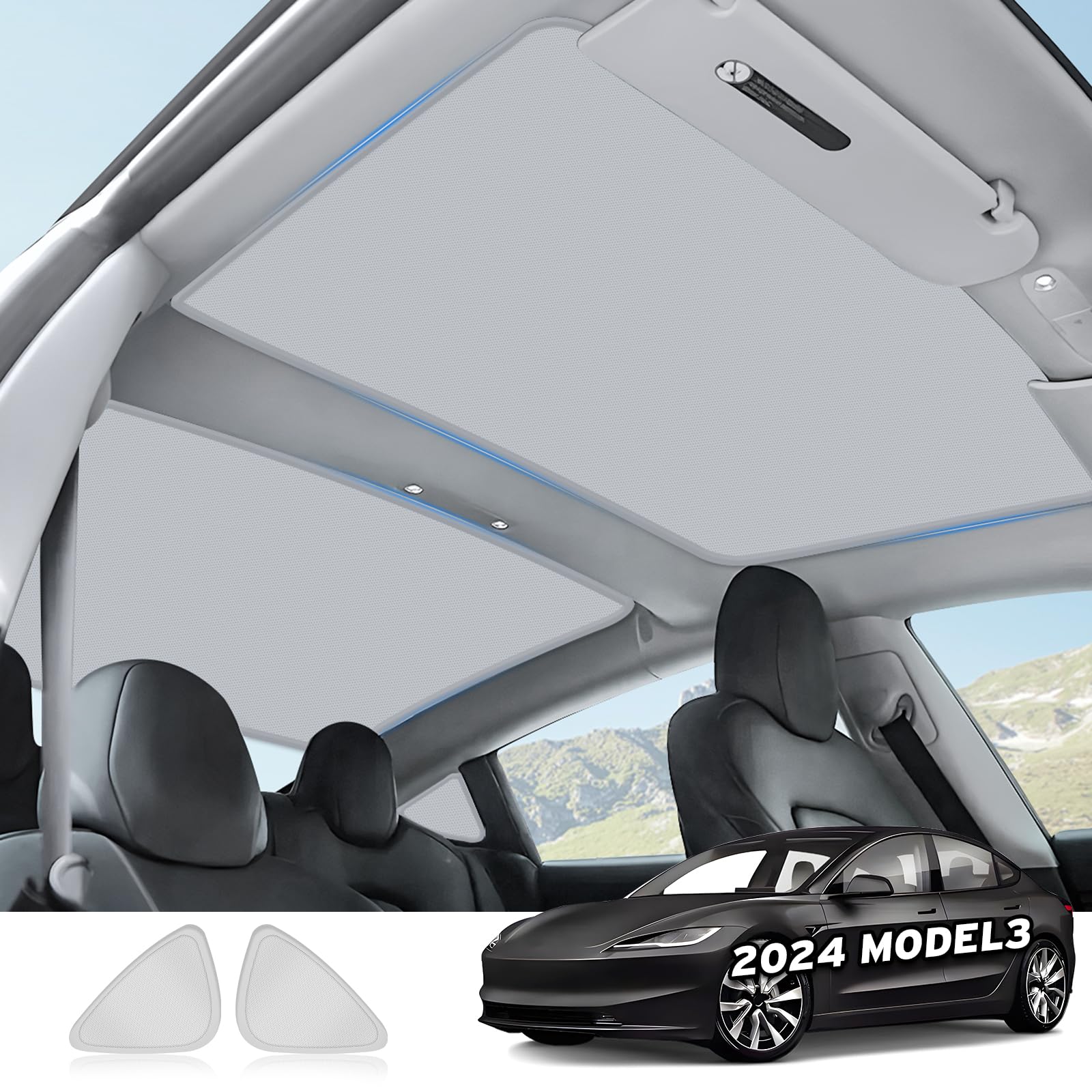 Amazon.com: 2024 Model 3 Highland Roof Sunshades, 2 in 1 Ice Crystal ...
