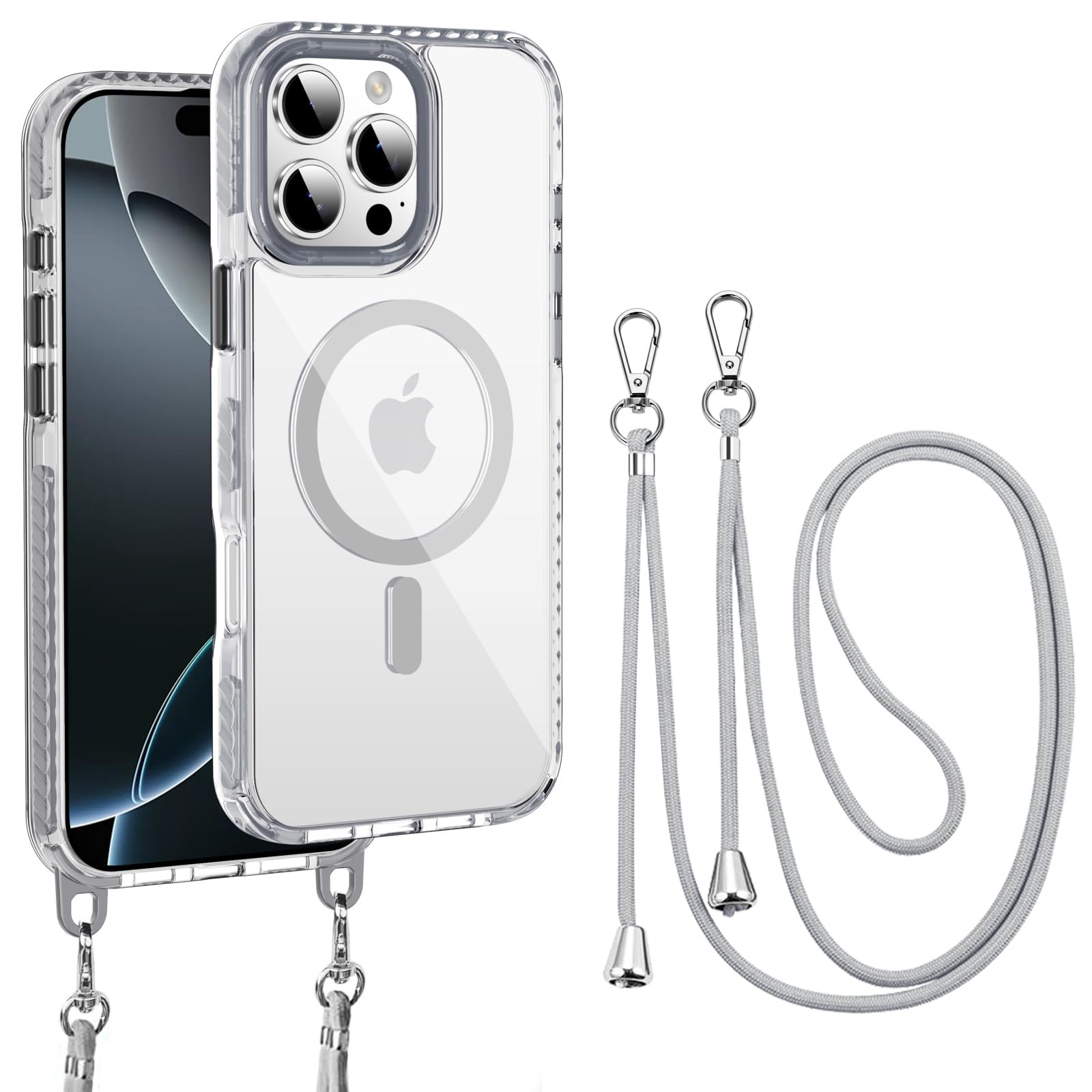 Amazon.com: ZHK Magnetic Compatible for iPhone 16 Pro Max Case Clear, with Crossbody Landyard ...
