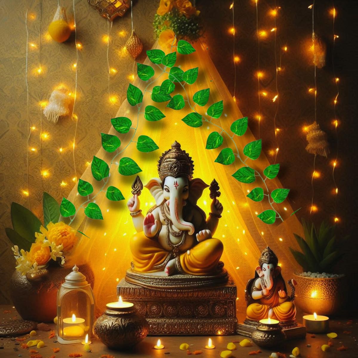 Hemito 9 Pc Ganpati Decoration Items, Artificial Marigold Flower with ...