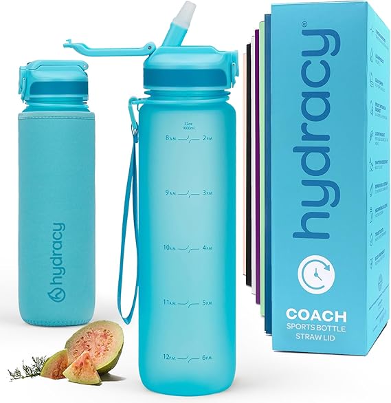 Hydracy Water Bottle with Times to Drink & Straw - Large 1 Litre BPA ...