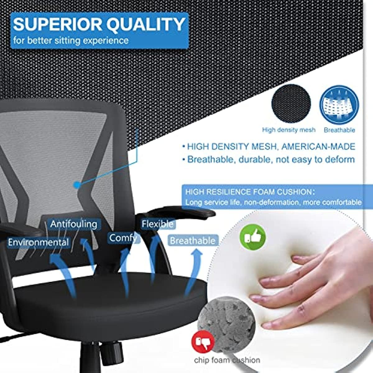 ZLCO Mid Back Mesh Office Chair Ergonomic Swivel Black Mesh Computer ...