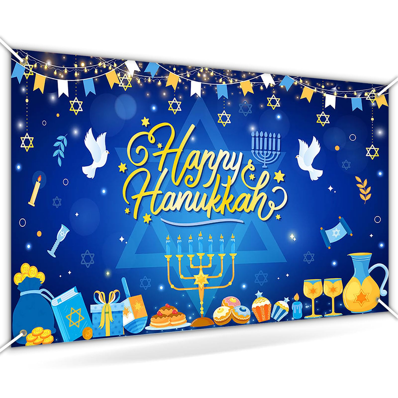 Amazon.com: Avezano Happy Hanukkah Banner Backdrop Jewish Chanukah ...