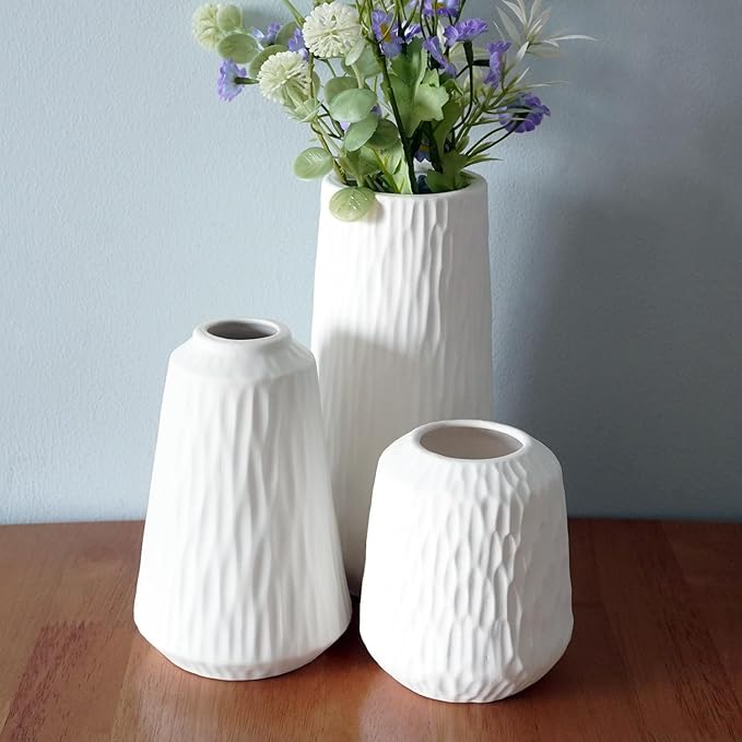 Amazon.com: Joynisy White Ceramic Vase 3-Piece Set, Minimalist Matte Ceramic Flower Vases Home ...