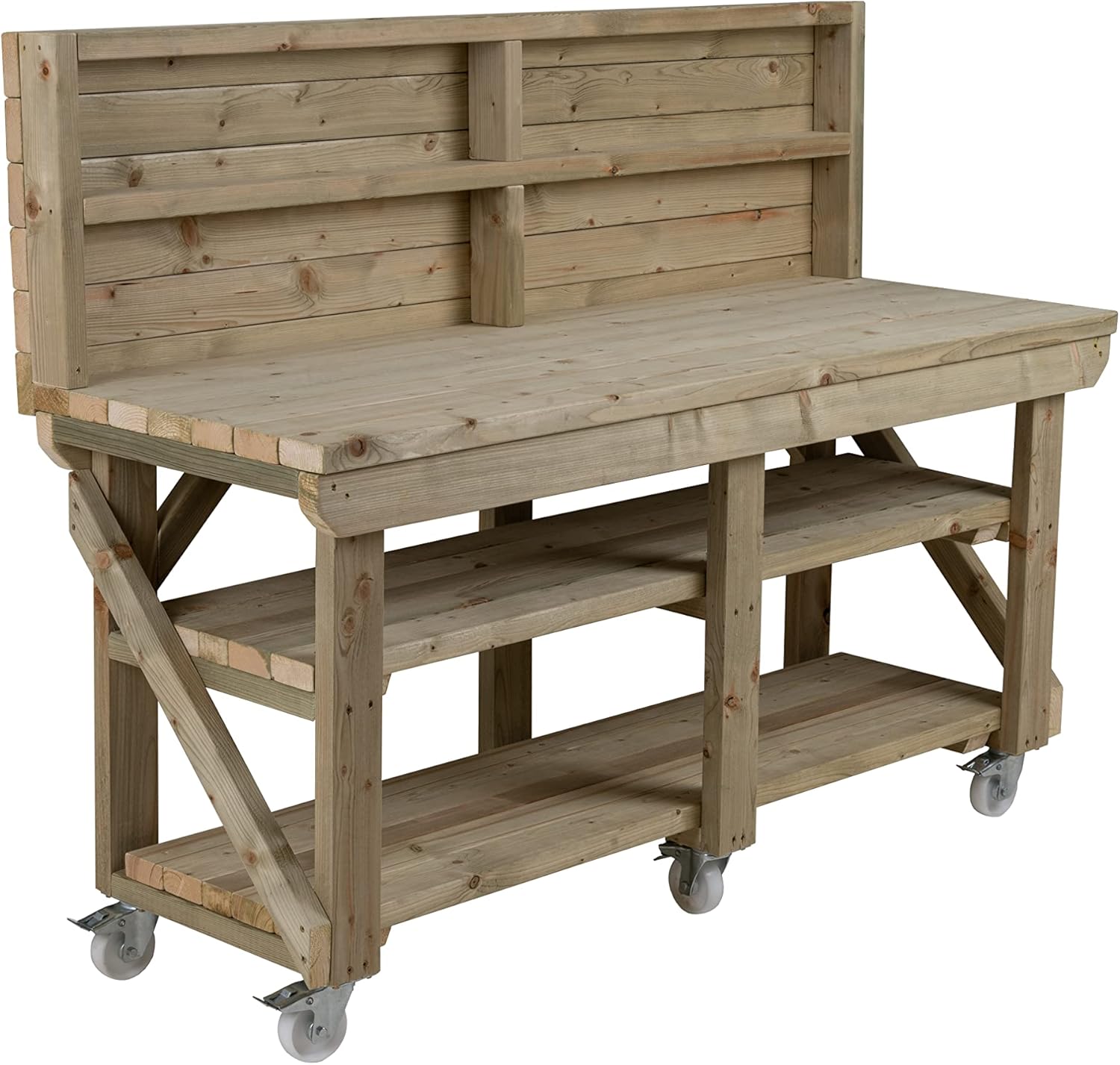 Workbench With Double Shelf, Wheels and Back Panel Indoor/Outdoor ...