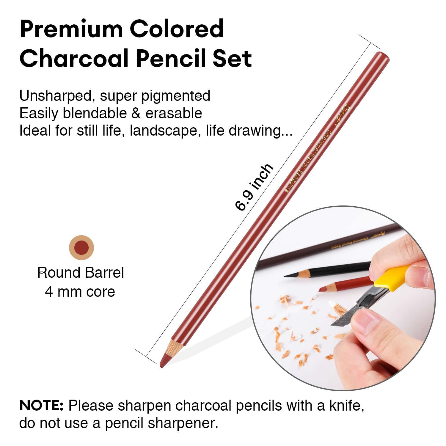 Snapklik.com : Colored Charcoal Pencils Drawing Set, 12 Pieces Black ...