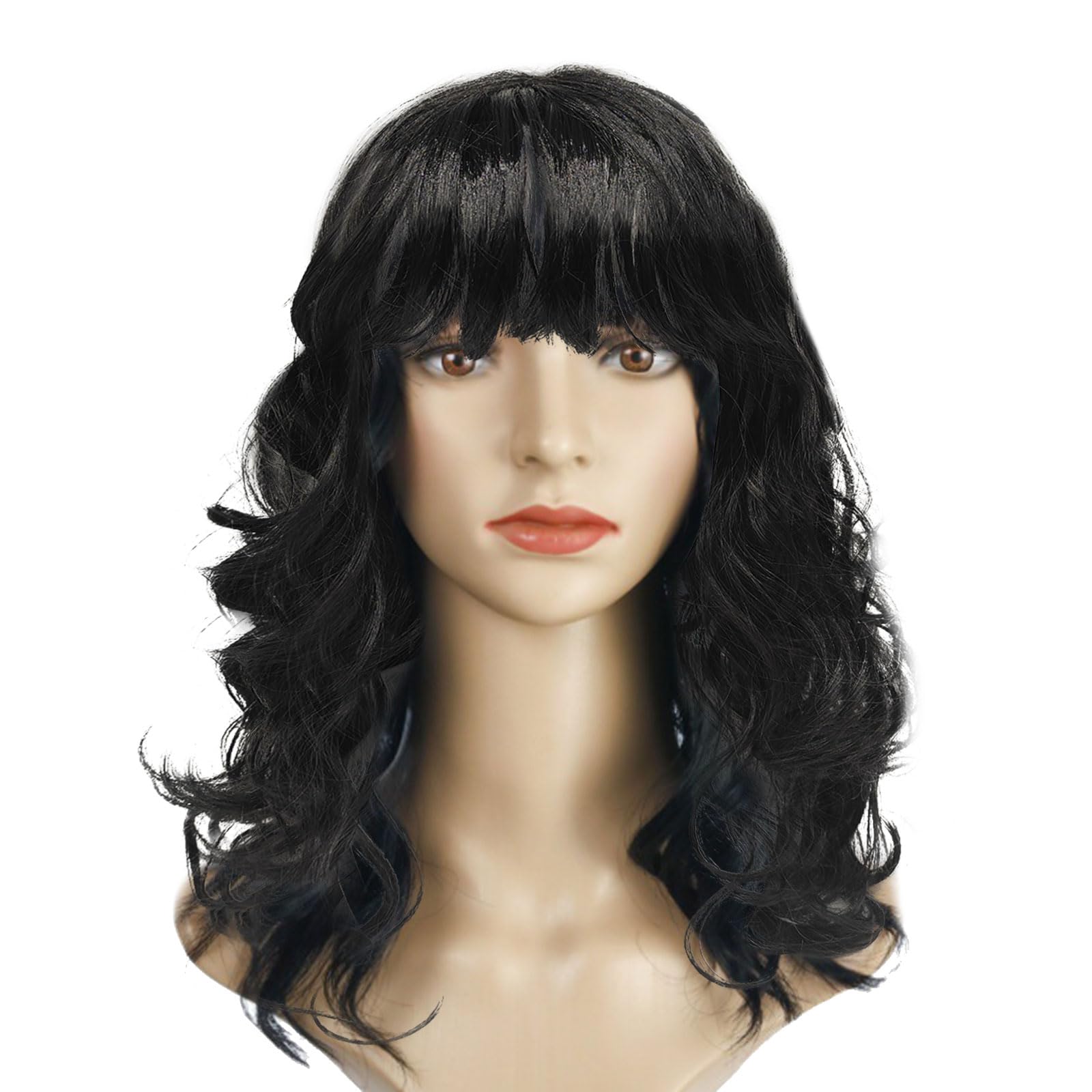 VIKSAUN Long Curly Fancy Dress Wigs with Hair Bangs for Women Natural ...