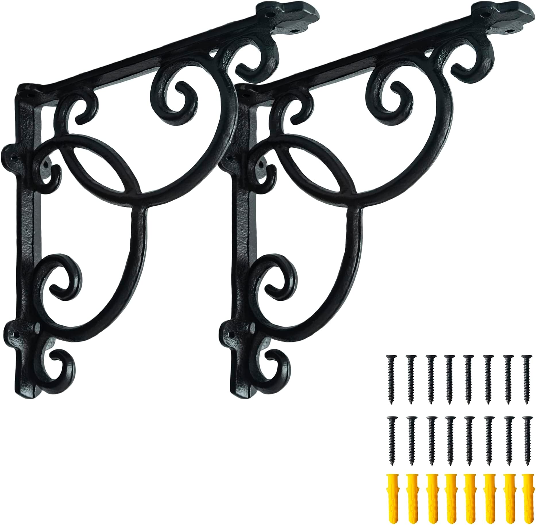Amazon.com: 2 Antique Black Shelf Brackets,Cast Iron Shelf Supply ...
