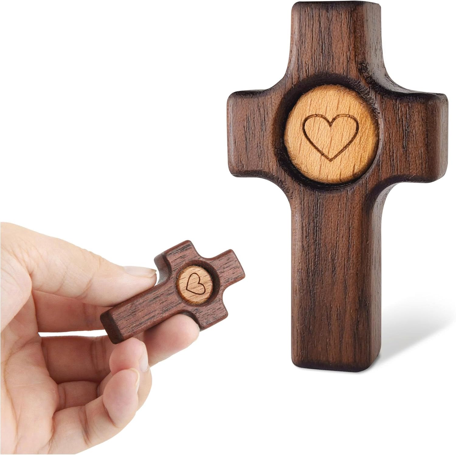 Amazon.com: Gifts For Christians 2 Pack Fidget Cross My Heart, Walnut ...
