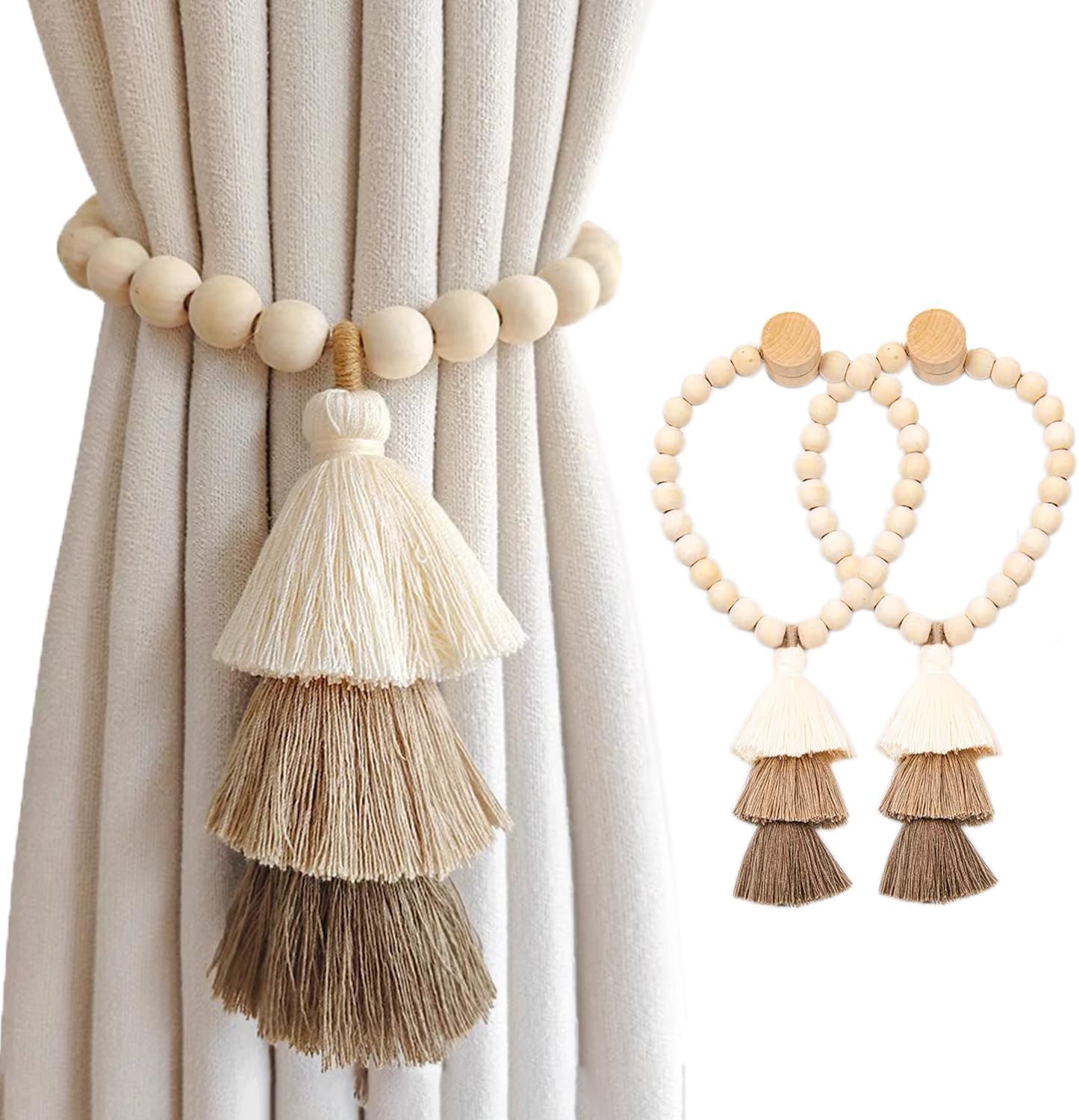 SRG Handmade Magnetic Wooden Bead Curtain Tiebacks 2 PCS | Simple ...