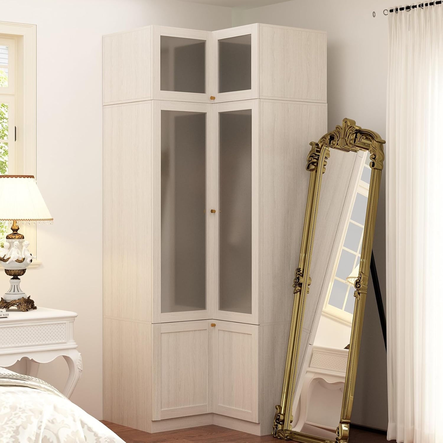 Amazon.com: Hitow Corner Wardrobe Cabinet, Wood Armoire Closet with ...