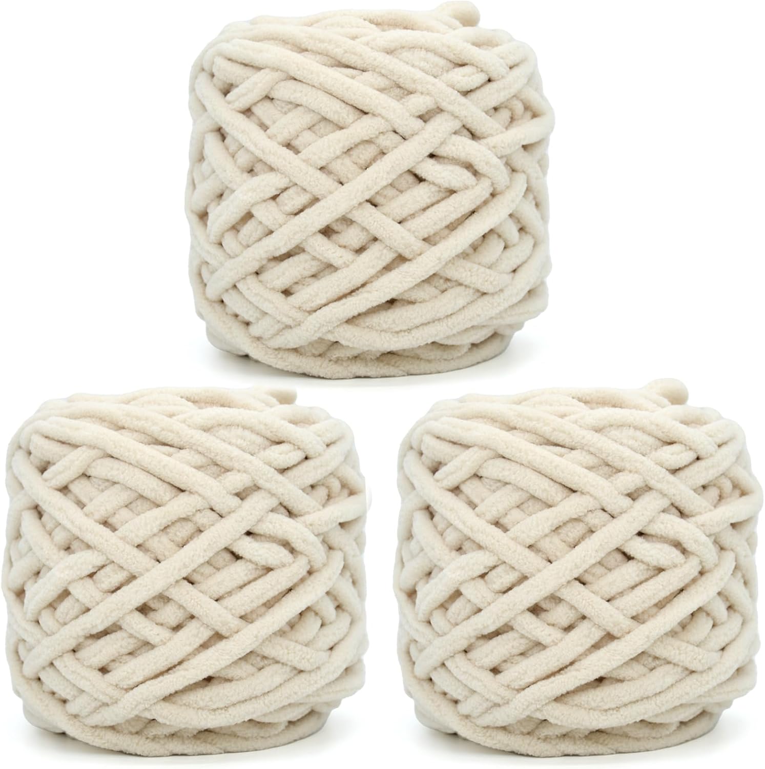 Amazon.com: Chunky Chenille Yarn for Crocheting,Beige Fluffy Velvet ...