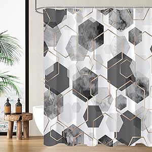 Amazon.com: Litabel Grey Modern Shower Curtain for Bathroom, Gray Geometric Art Decor Waterproof ...