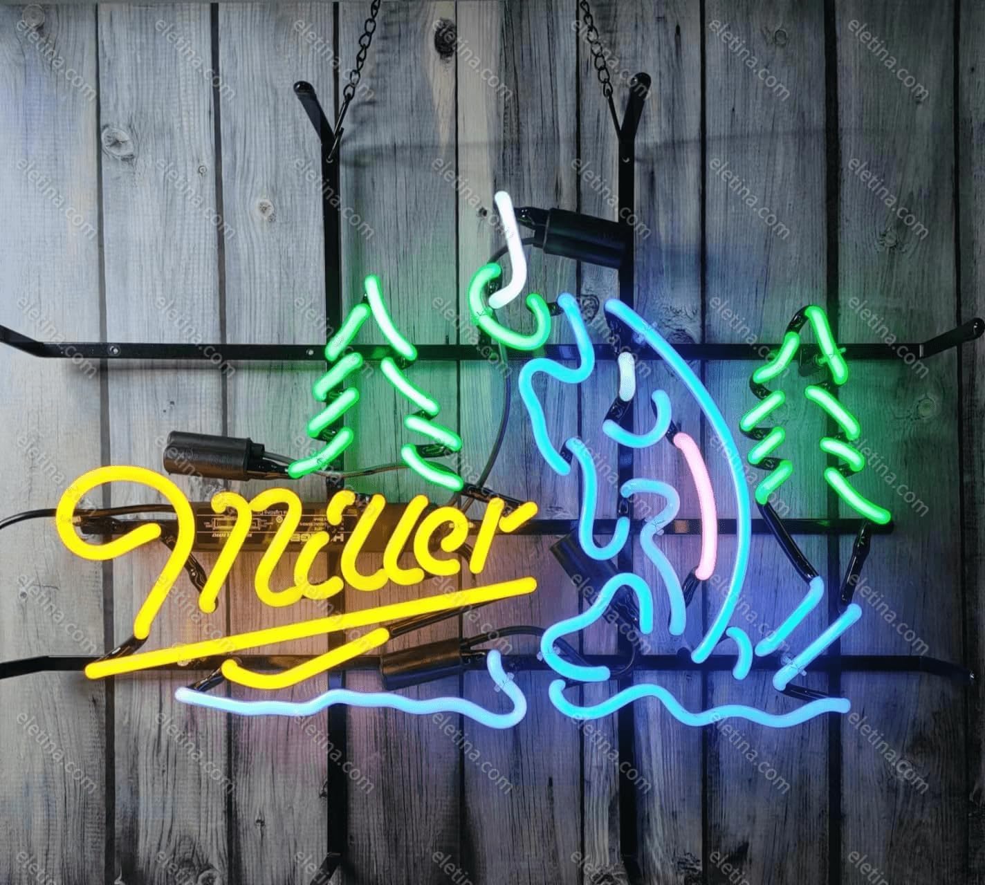 Amazon.com : Fishing Beer Neon Sign Light Real Glass Neon Bar Signs For ...