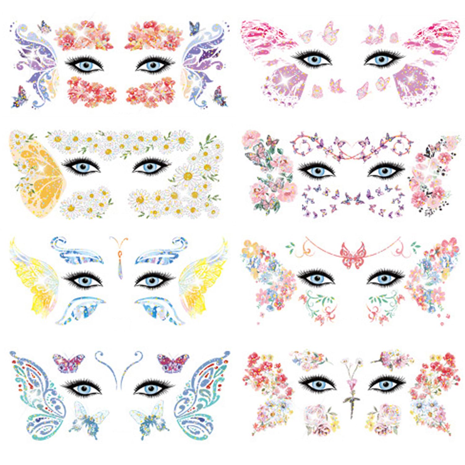 Amazon.com : FTVLTAT Glitter Flower Eye Tattoos for Women - 8 Sheets ...
