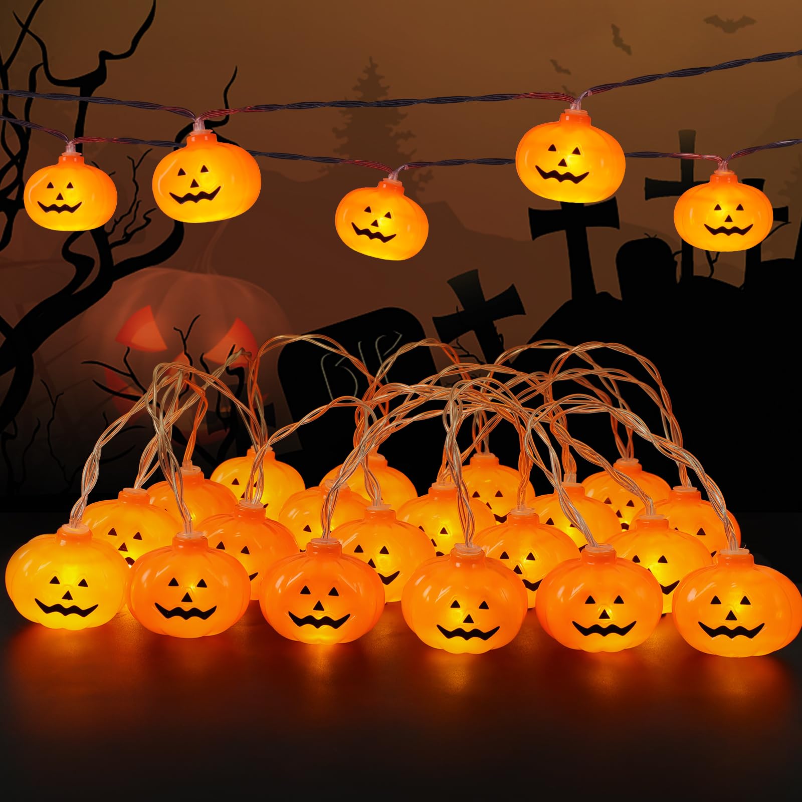 Yiedlsksy Halloween Pumpkin String Lights 3 Metres 20 Pieces for Room ...