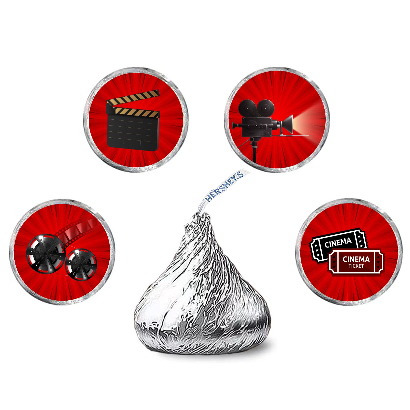 Amazon.com: Movie Night Round Candy Sticker - Cinema Theater Hollywood ...